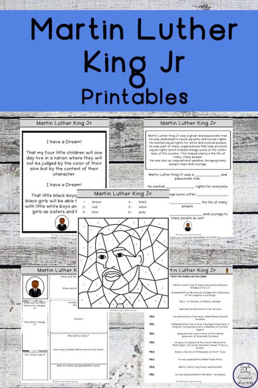 Martin Luther King Jr Printable Pack - Simple Living. Creative Learning