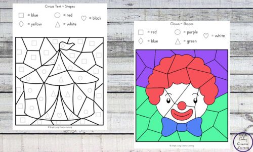 Circus Colour by Shape Worksheets - Simple Living. Creative Learning