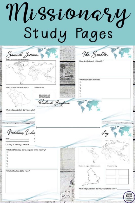 Missionary Study Pages - Simple Living. Creative Learning