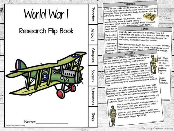 World War 1 Research Flip Book - Simple Living. Creative Learning