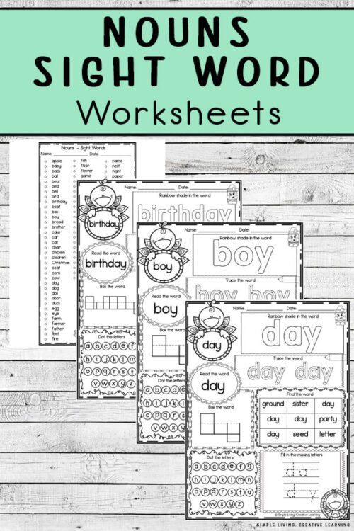 Noun Sight Word Worksheets - Simple Living. Creative Learning