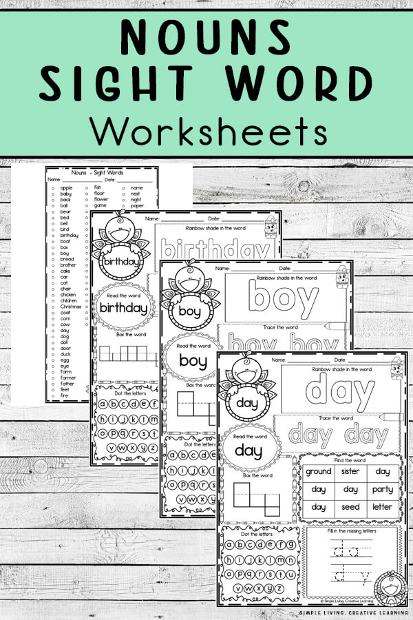 Noun Sight Word Worksheets Simple Living Creative Learning Noun Sight Word Worksheets Simple Living Creative Learning
