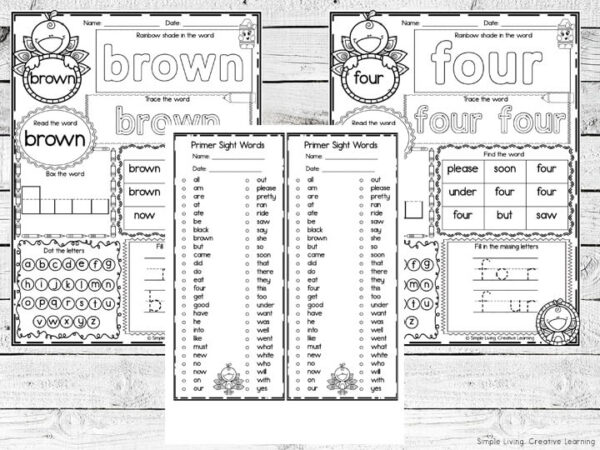 Primer Sight Word Worksheets - Simple Living. Creative Learning