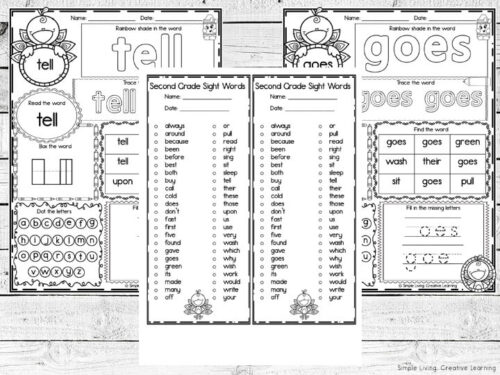 Second Grade Sight Word Worksheets - Simple Living. Creative Learning