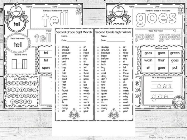 Second Grade Sight Word Worksheets - Simple Living. Creative Learning