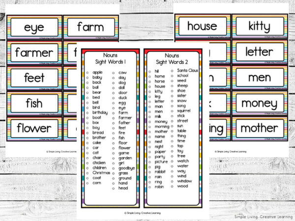 Noun Sight Word Printables - Simple Living. Creative Learning