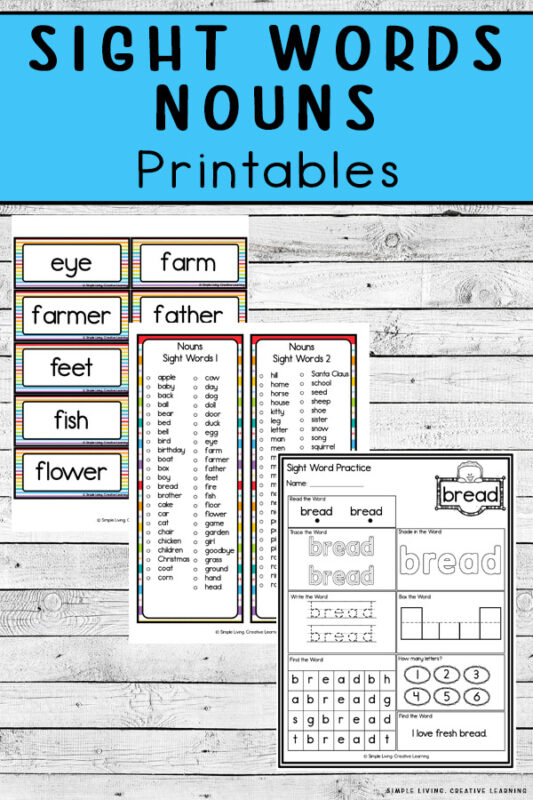 Noun Sight Word Printables - Simple Living. Creative Learning