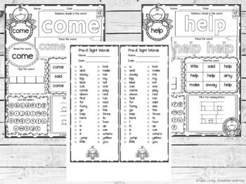 Pre-K Sight Word Worksheets - Simple Living. Creative Learning