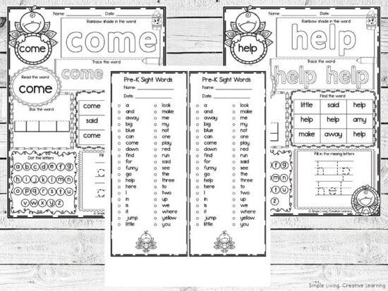 Pre-K Sight Word Worksheets - Simple Living. Creative Learning