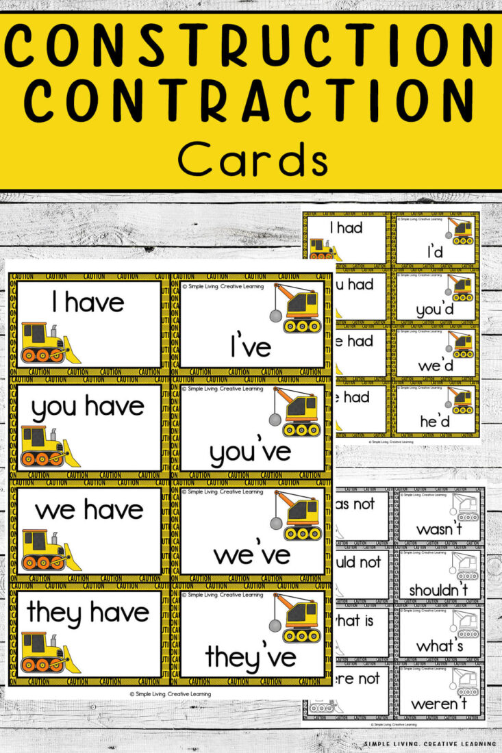Construction Contraction Cards - Simple Living. Creative Learning