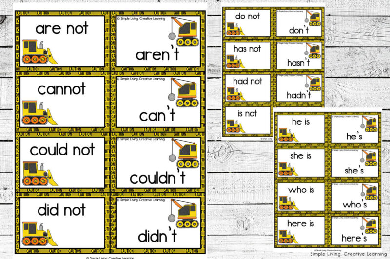 Construction Contraction Cards - Simple Living. Creative Learning