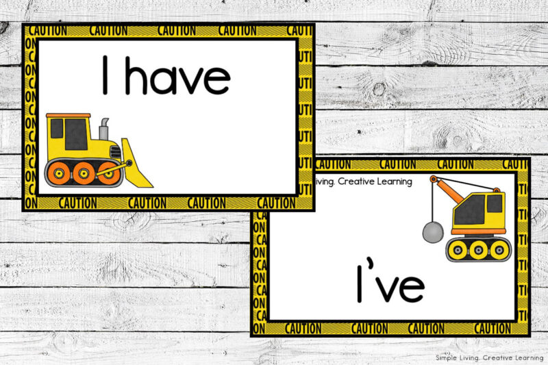 Construction Contraction Cards - Simple Living. Creative Learning