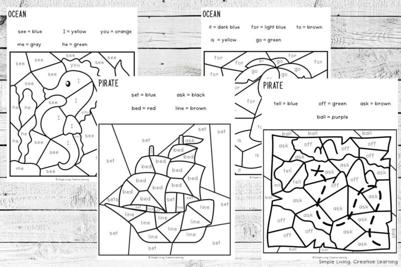 Pirates and Ocean Colour by Code Worksheets - Simple Living. Creative ...