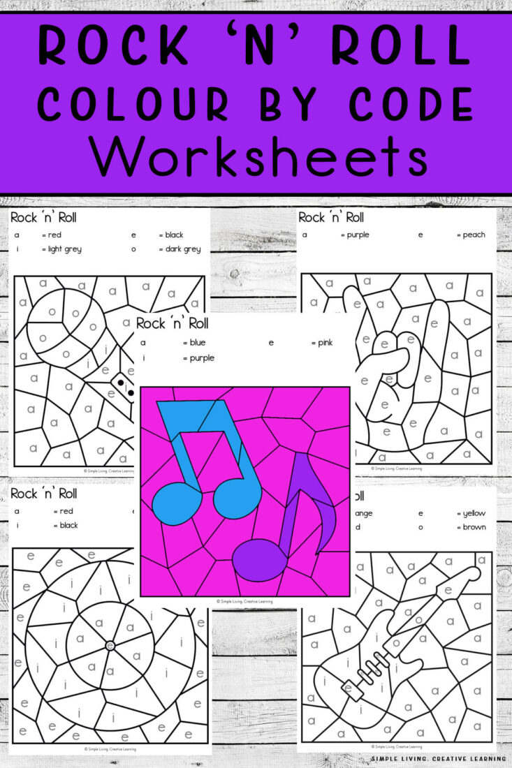 Rock 'n' Roll Colour By Code Worksheets - Simple Living. Creative Learning
