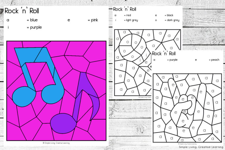 Rock 'n' Roll Colour By Code Worksheets - Simple Living. Creative Learning