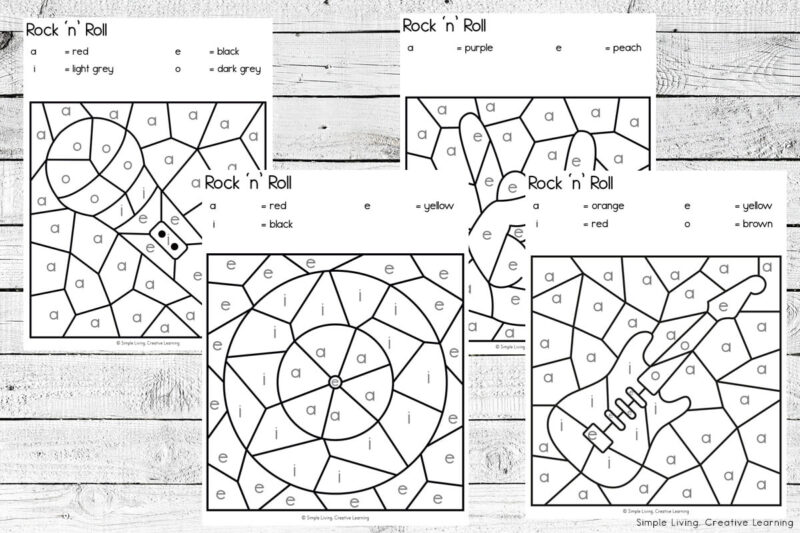 Rock 'n' Roll Colour By Code Worksheets - Simple Living. Creative Learning