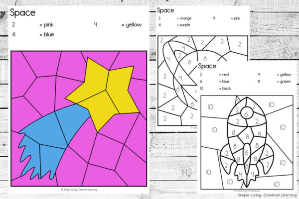 Space Colour By Code Worksheets - Simple Living. Creative Learning