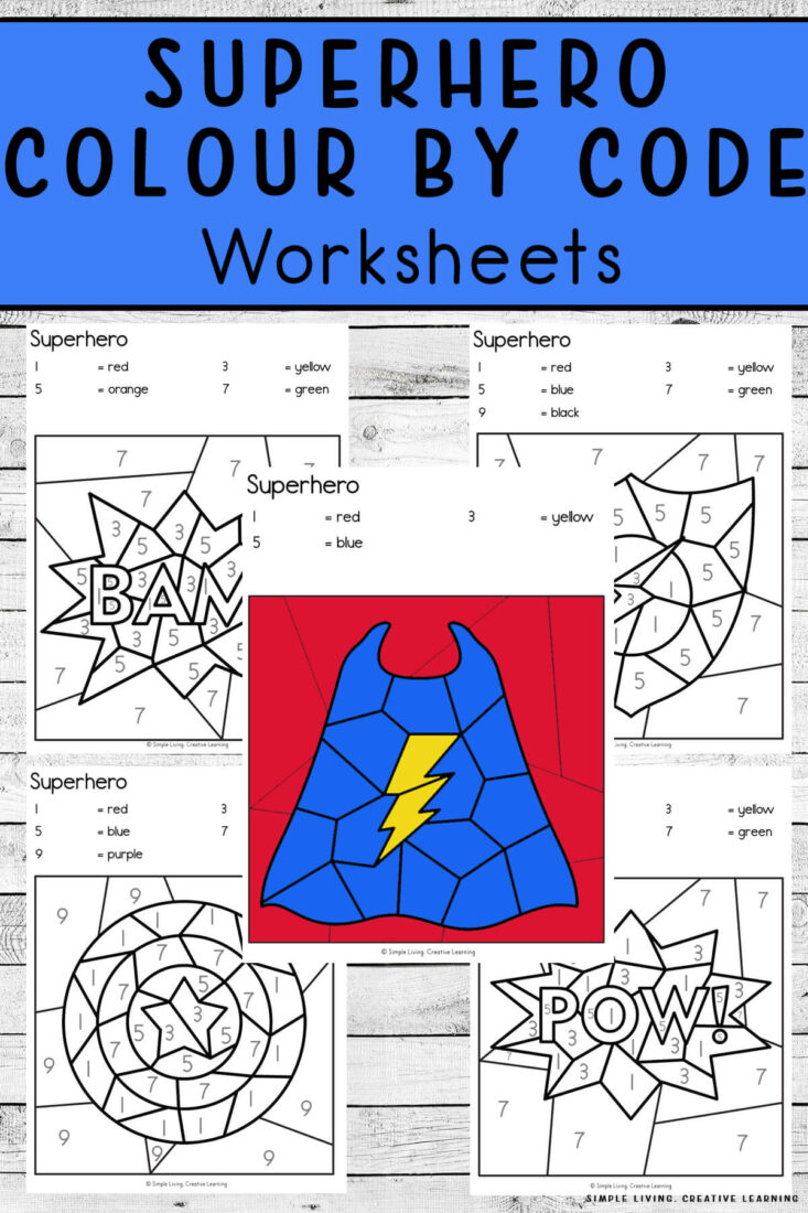 Superhero Colour By Code Worksheets - Simple Living. Creative Learning