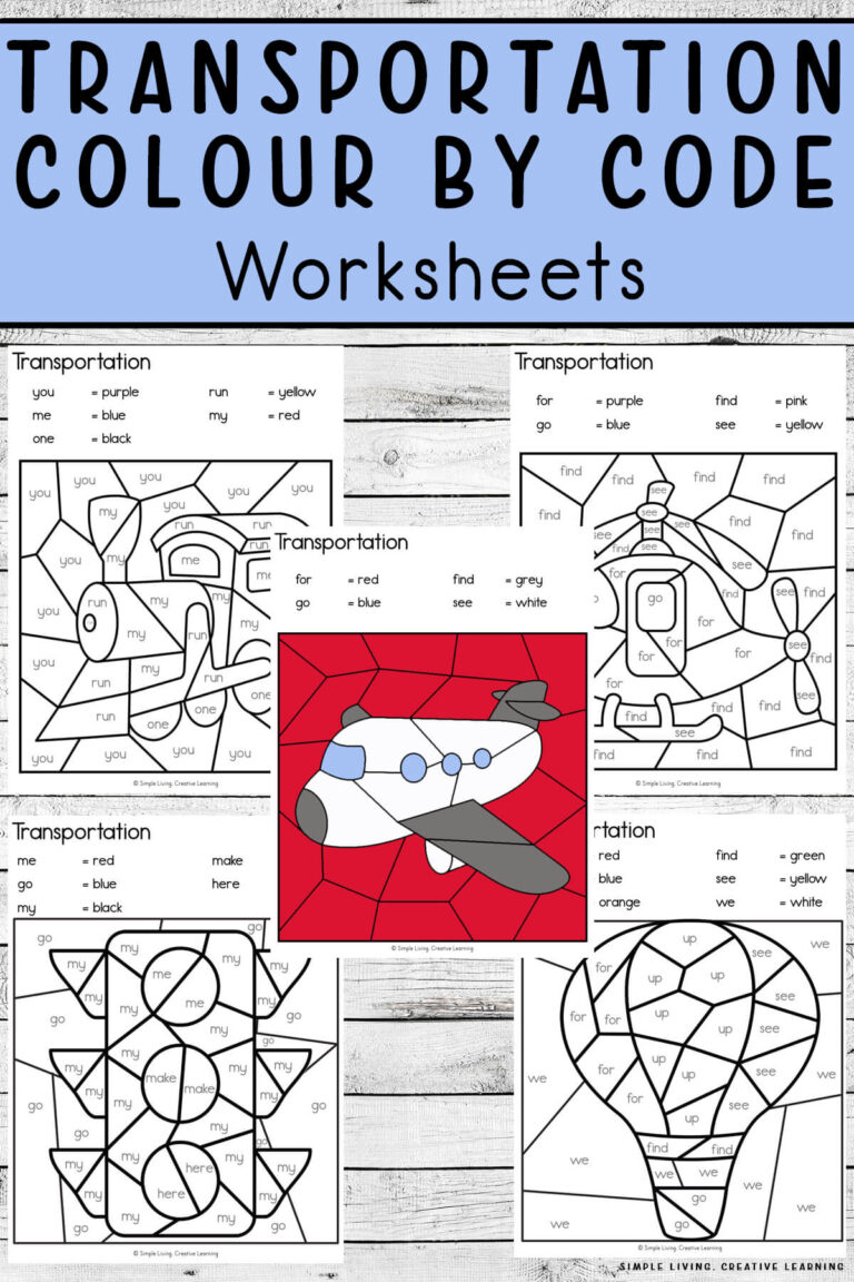 Transportation Colour By Code Worksheets - Simple Living. Creative Learning
