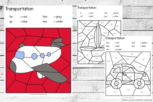 Transportation Colour By Code Worksheets - Simple Living. Creative Learning