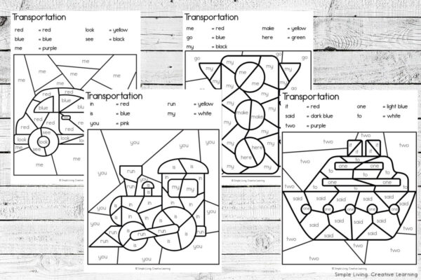 Transportation Colour By Code Worksheets - Simple Living. Creative Learning