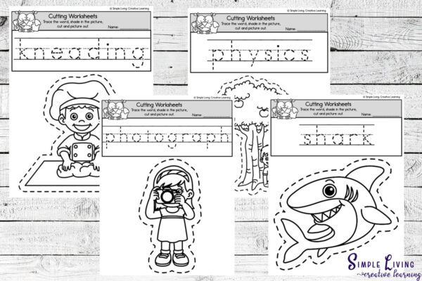 Language Arts Cutting Worksheets Bundle - Simple Living. Creative Learning