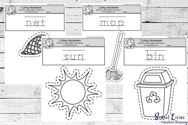 Language Arts Cutting Worksheets Bundle - Simple Living. Creative Learning
