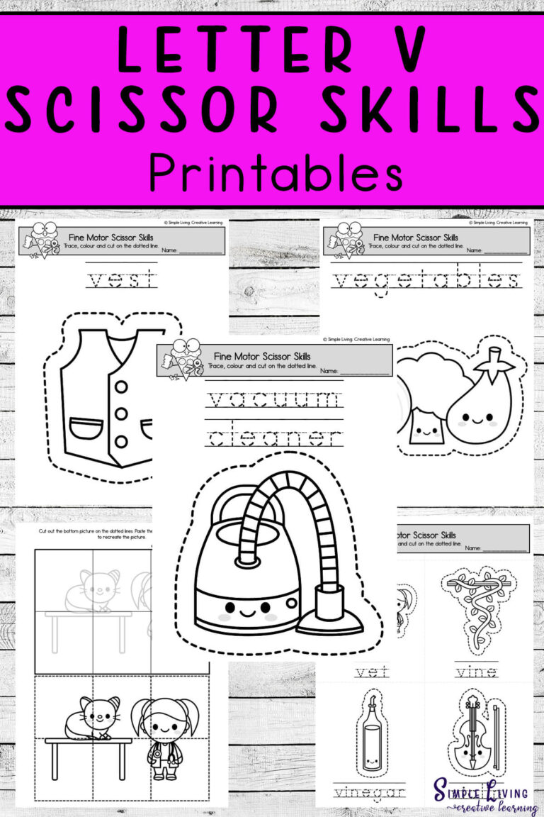 Letter V Fine Motor Scissor Skills Printables - Simple Living. Creative ...