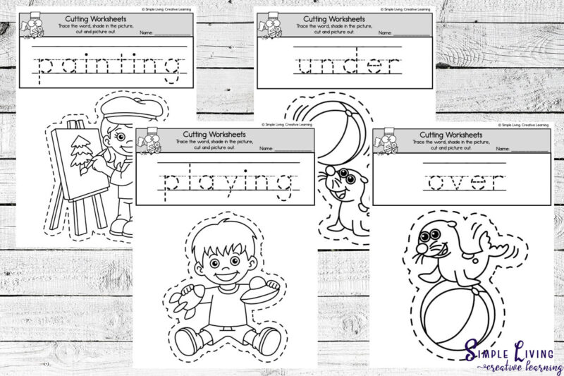 Language Arts Cutting Worksheets Bundle - Simple Living. Creative Learning