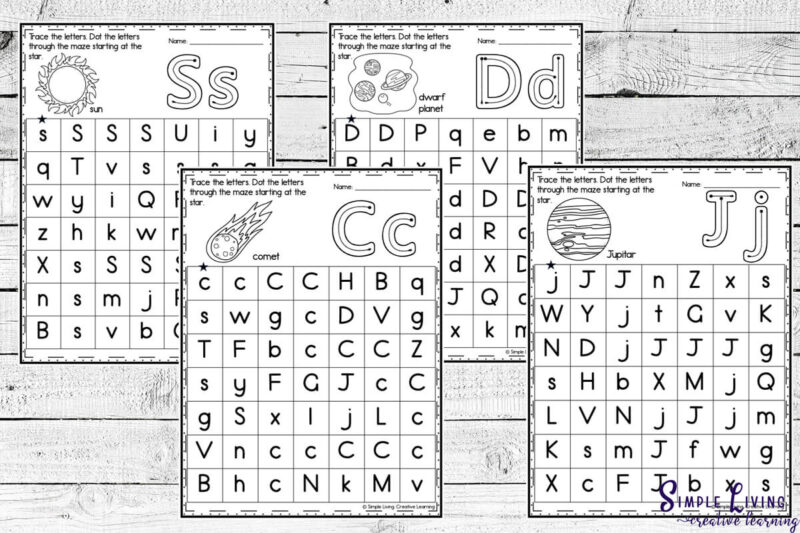 Space Letter Mazes - Simple Living. Creative Learning