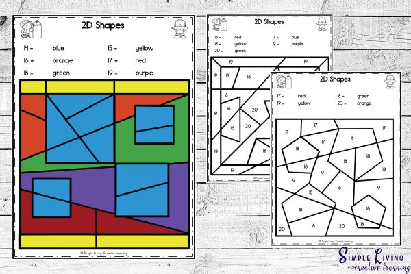2d Shapes Colour by Code Worksheets - Simple Living. Creative Learning