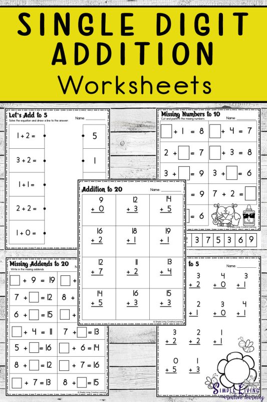 Single Digit Addition Worksheets - Simple Living. Creative Learning