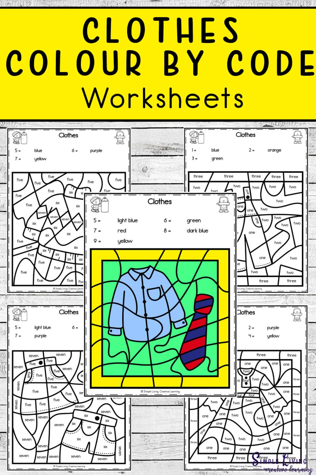 Clothes Colour By Code Worksheets - Simple Living. Creative Learning