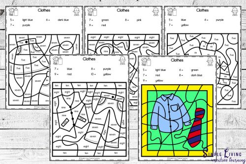 Clothes Colour By Code Worksheets - Simple Living. Creative Learning