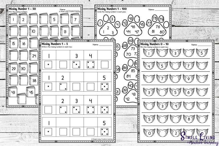 Missing Number Worksheets - Simple Living. Creative Learning