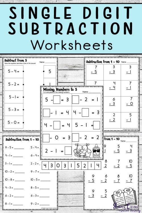 Single Digit Subtraction Worksheets - Simple Living. Creative Learning