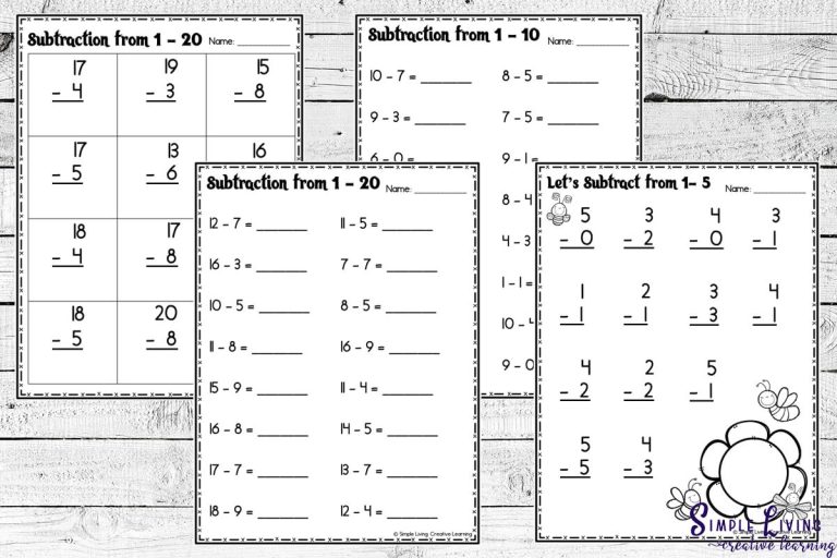 Single Digit Subtraction Worksheets - Simple Living. Creative Learning